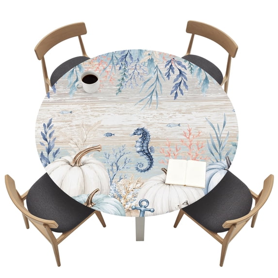 Autumn Botanical Round Fitted Tablecloth with Elastic Edged, Retro ...