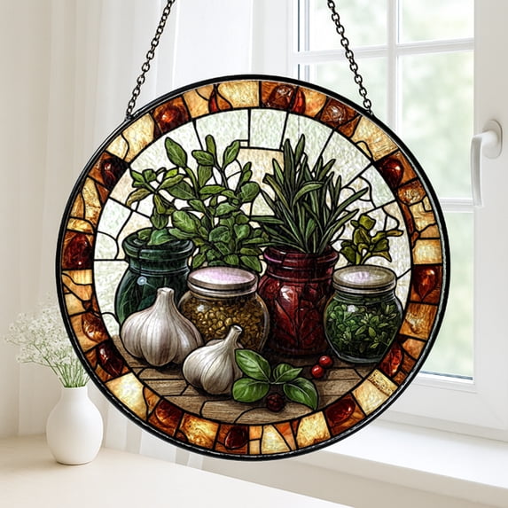 Autumn Botanical Stained Glass Suncatcher Window Hanging Decor, Leaf ...