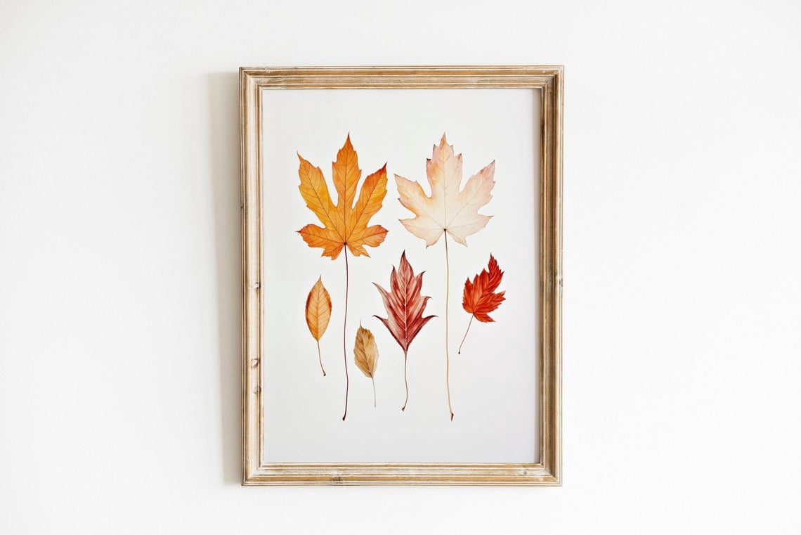 Autumn Botanical Vintage Pressed Leaf Art Neutral Minimalist Fall Leaf ...