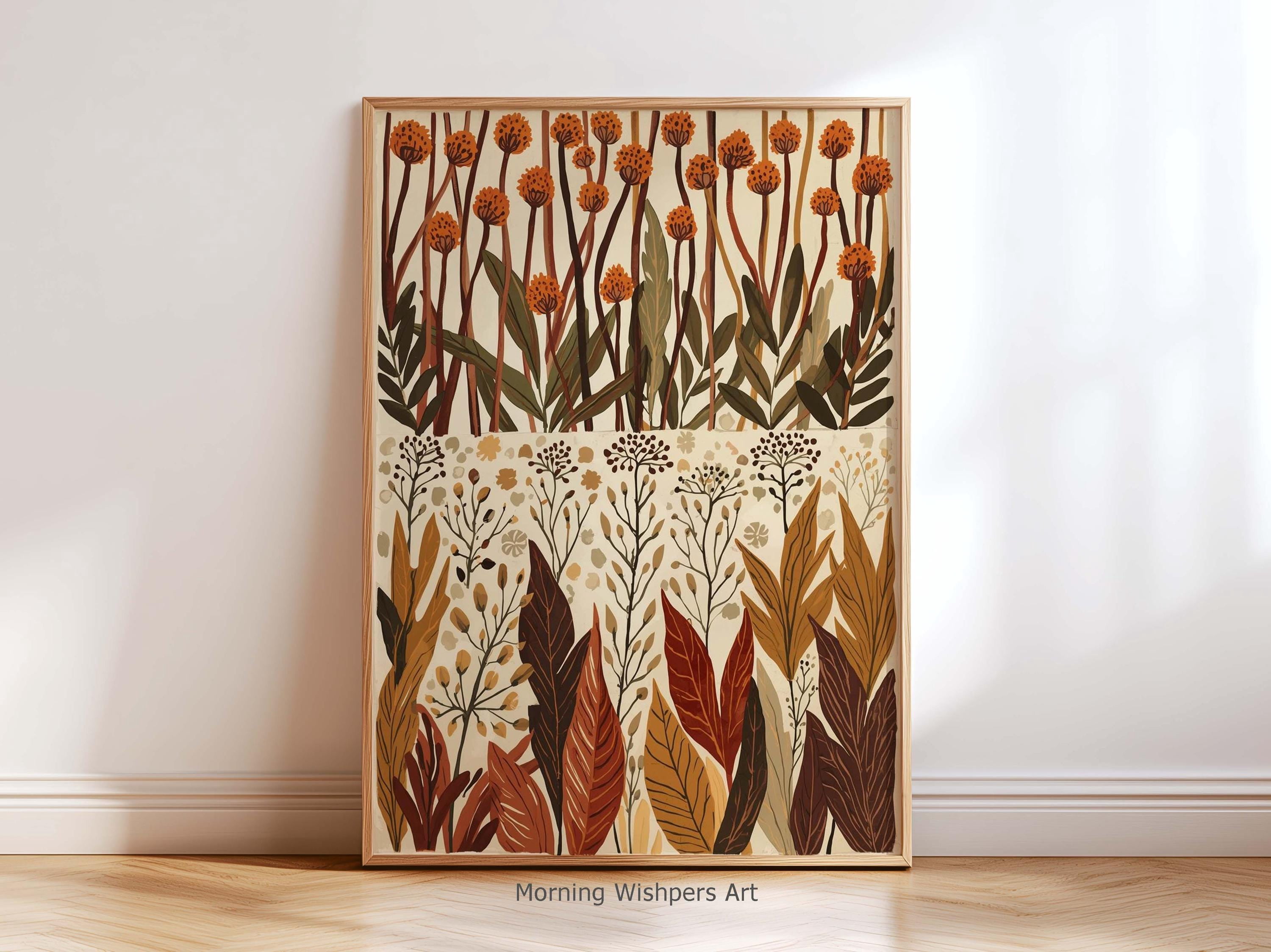 Autumn Botanical Wall Poster Mid Century Modern Floral Poster Earth ...