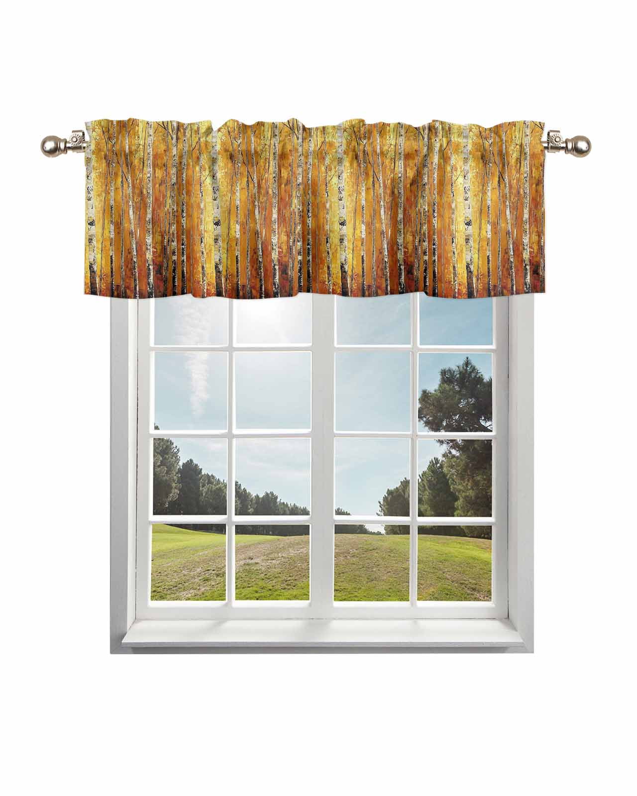 Autumn Branch Tree Kitchen Curtain Valances for Windows Farmhouse Short ...