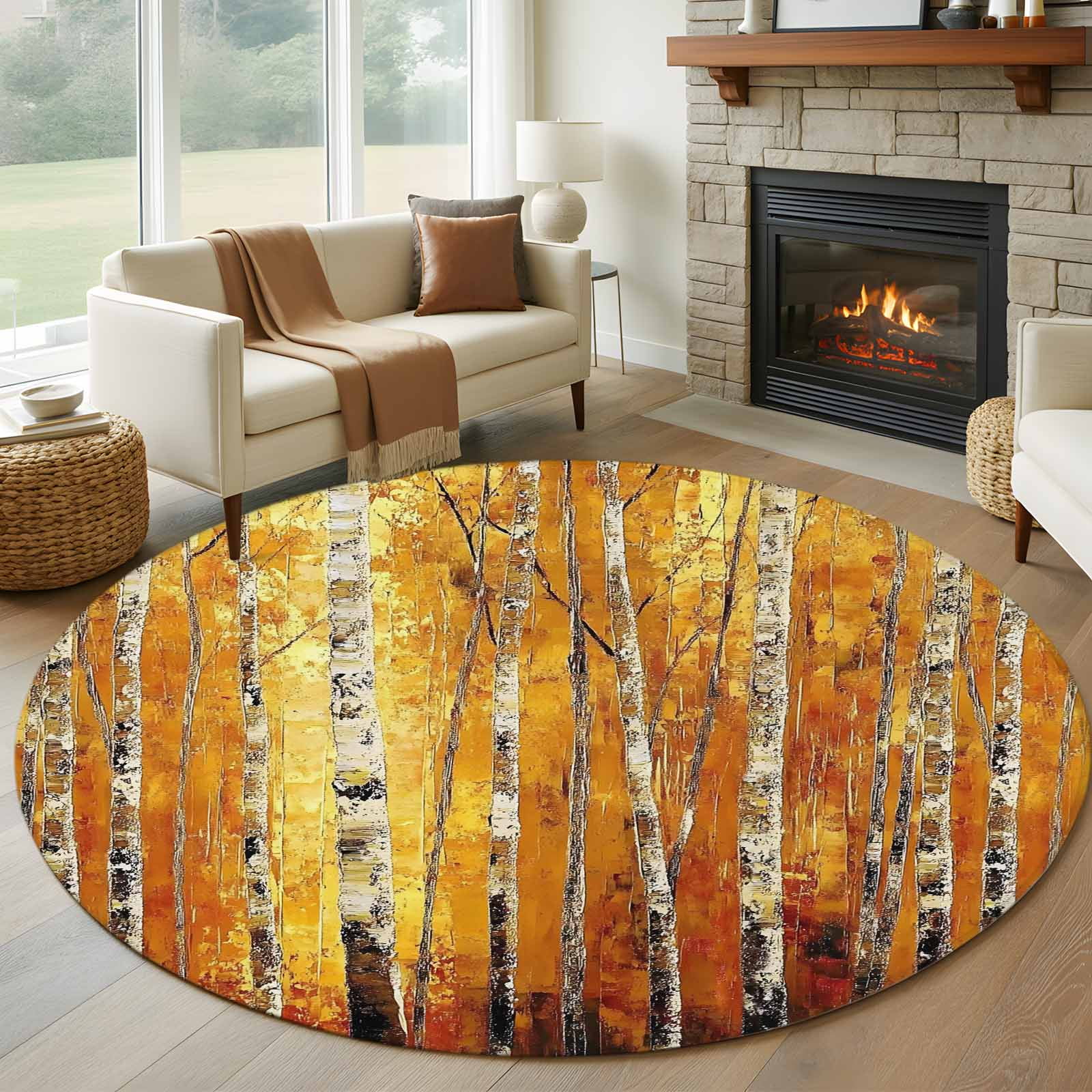 Autumn Branch Tree Round Area Rug 5 FT, Non Slip Bedroom Area Rug, Fall ...
