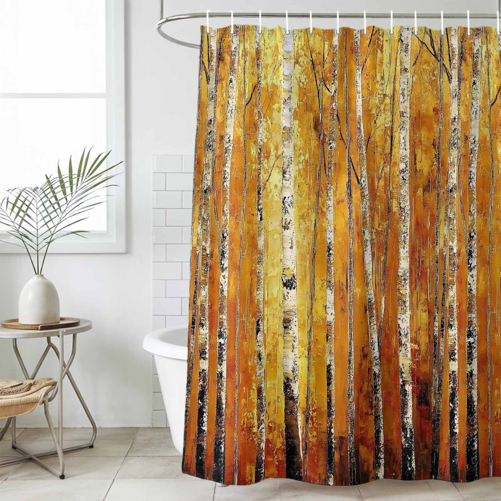 Autumn Branch Tree Waterproof Fabric Shower Curtain,Fall Yellow Forest ...