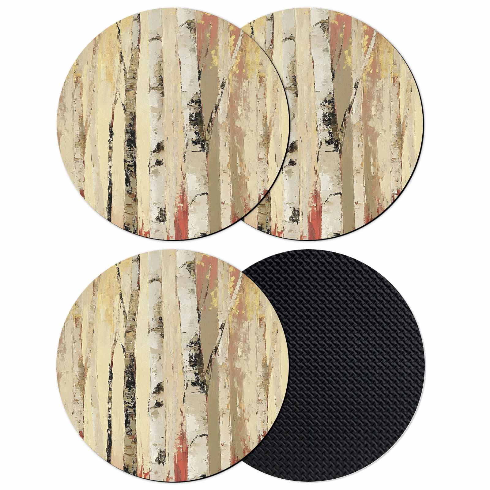 Autumn Branch Trees Coasters Set of 4, Fall Forest Vintage Rustic Oil ...