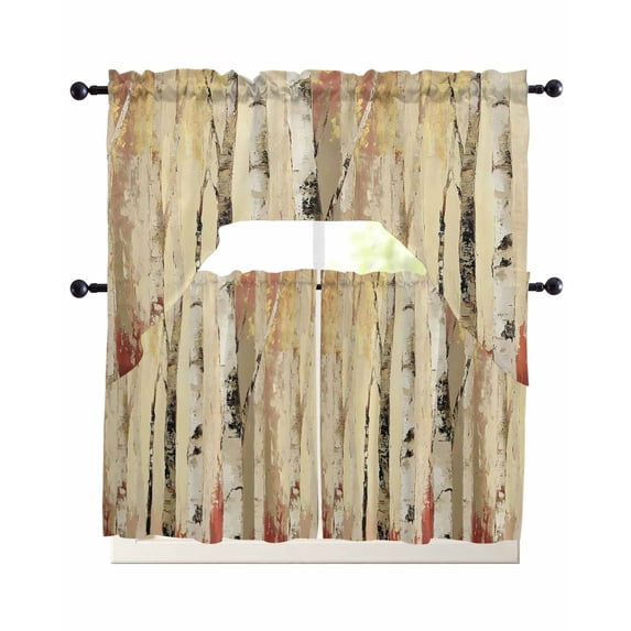 Autumn Branch Trees Kitchen Curtains Set for Windows 3 Piece Cafe ...