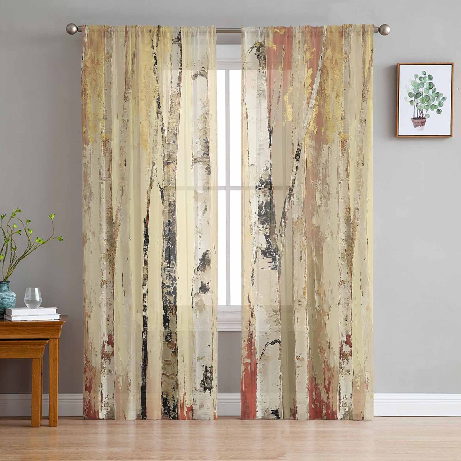Autumn Branch Trees Sheer Curtains 72 Inches Long 2 Panels Set, Window ...