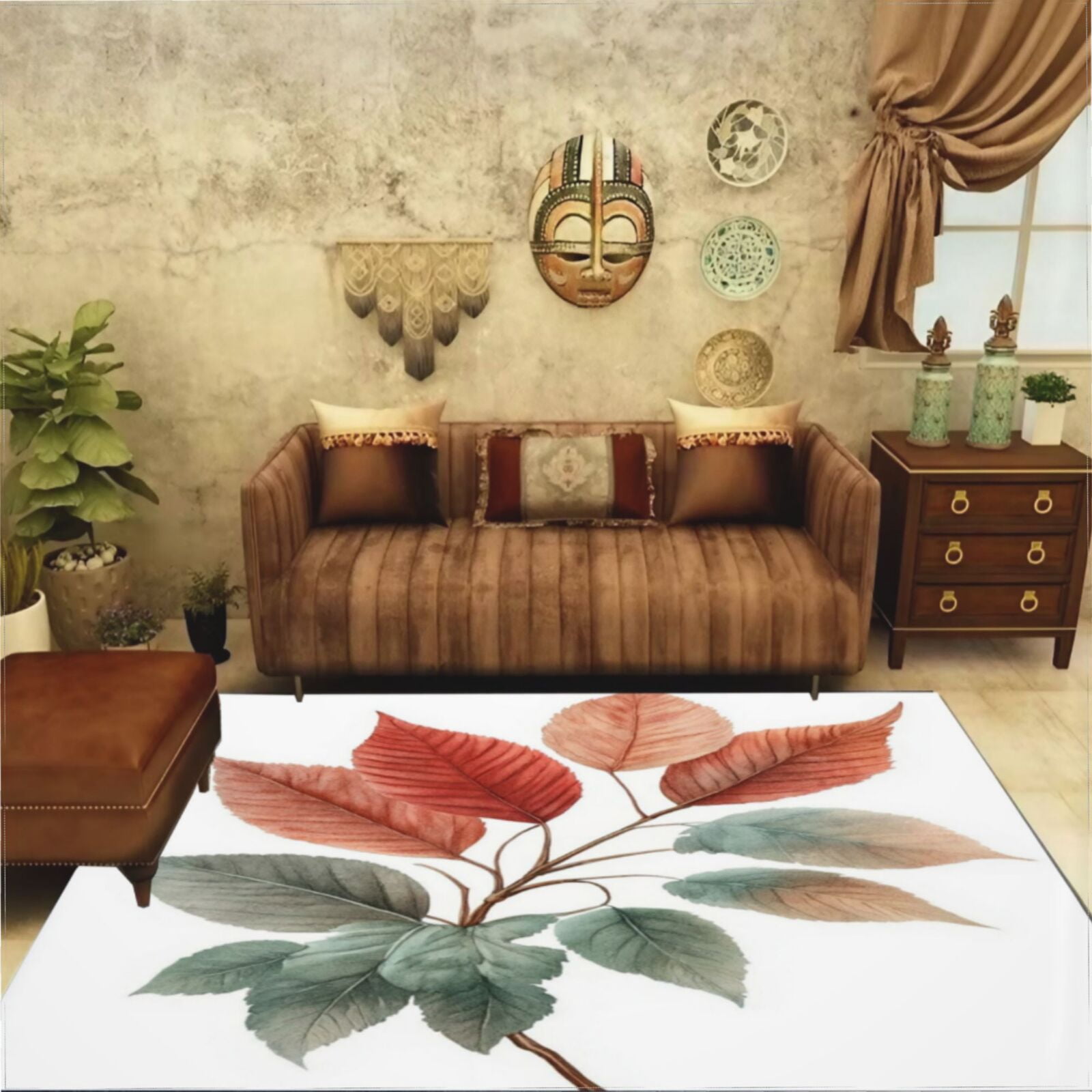 Autumn Branch Watercolor Leaves Art Light Luxury Retro Carpet Large ...