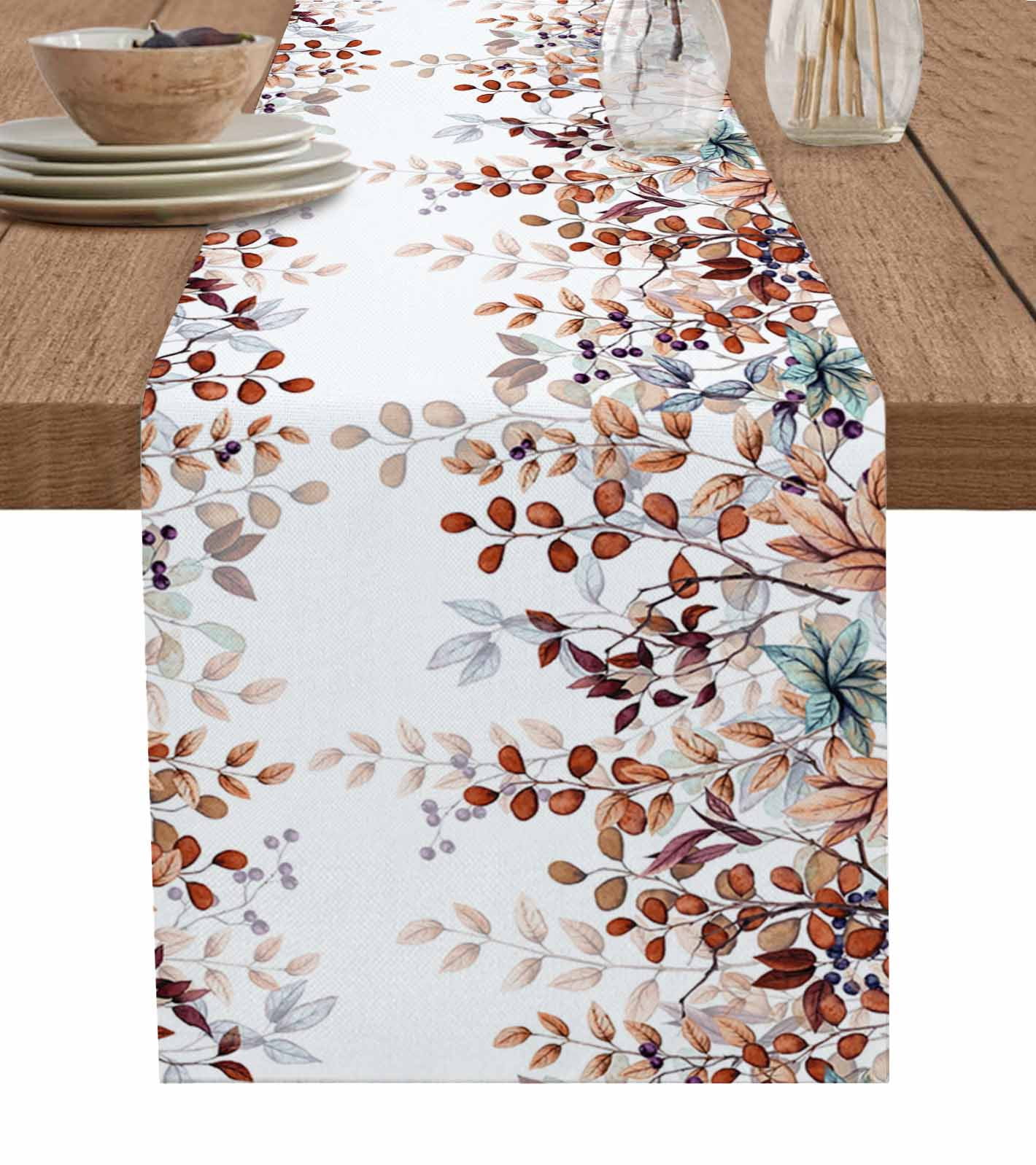 Autumn Branches Leaves Table Runner Cotton Linen Wedding r Tablecloth ...