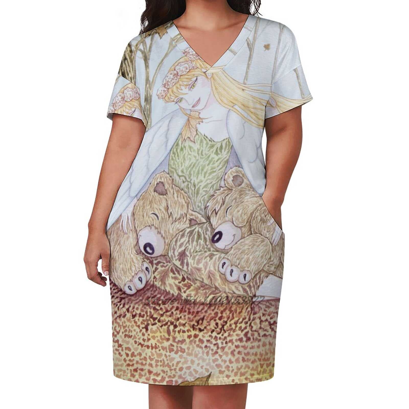 Autumn Breeze Loose Pocket Dress Women'S Printed Dresses V Neck Casual ...