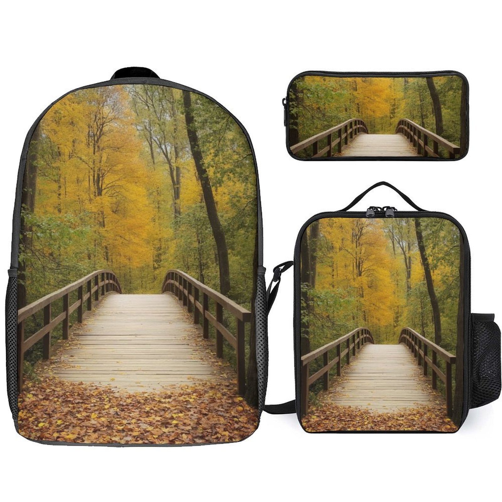 Autumn Bridge Pathway(1) 3D Printed 3pcs/Set Bags Laptop Daypack ...