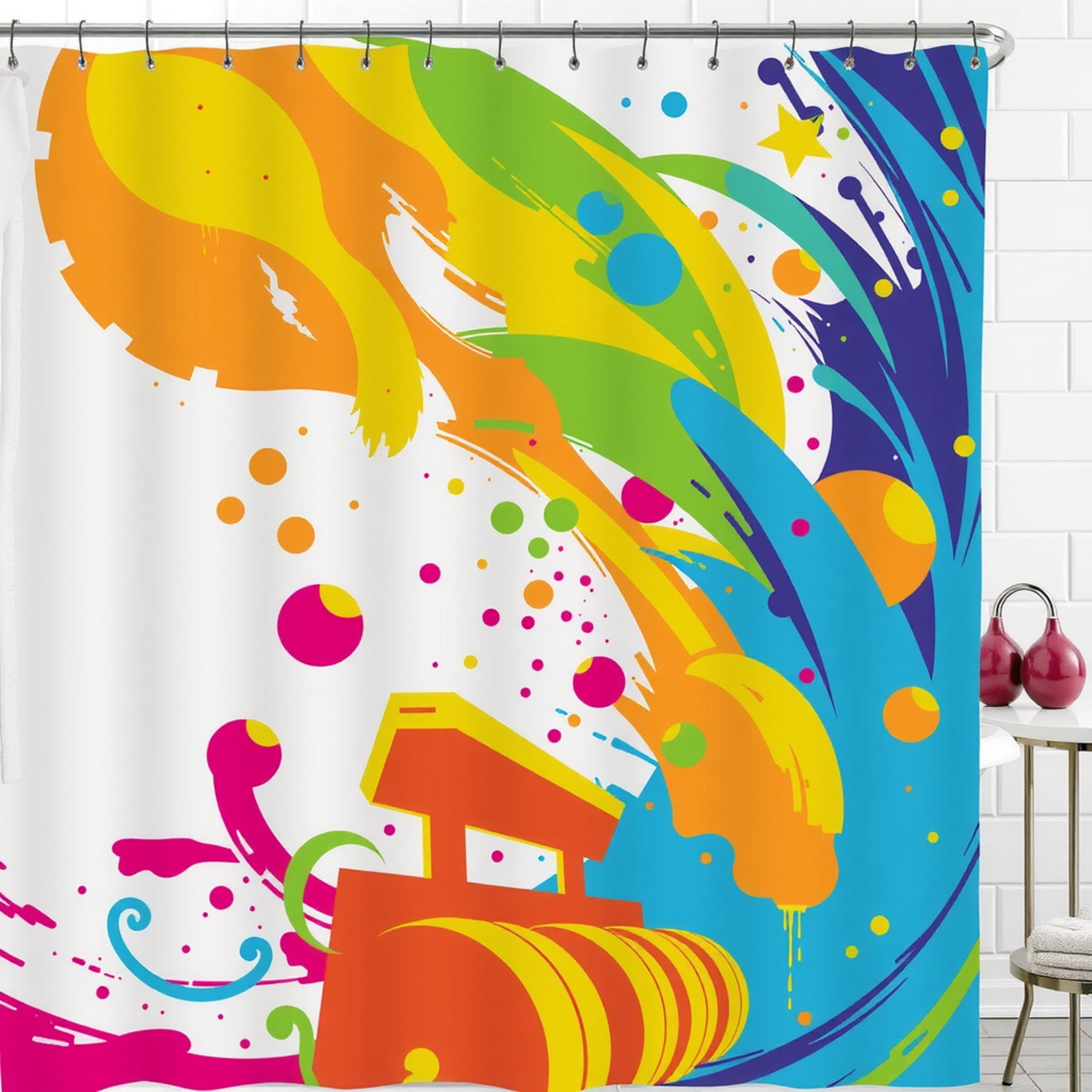Autumn Bridge Shower Curtain - Vibrant Foliage & Tranquil River Scene ...