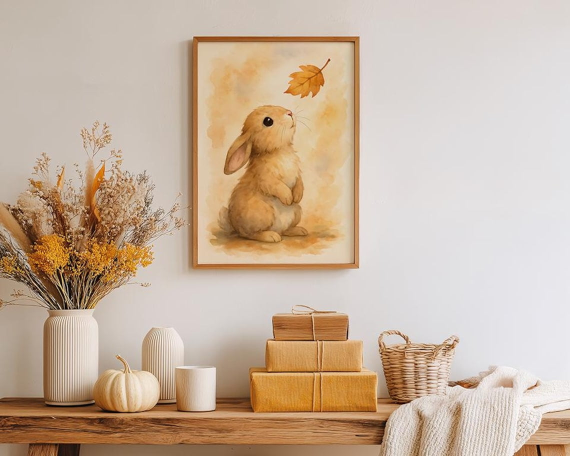 Autumn Bunny Poster, Woodland Rabbit Art, Nursery Rabbit Poster ...
