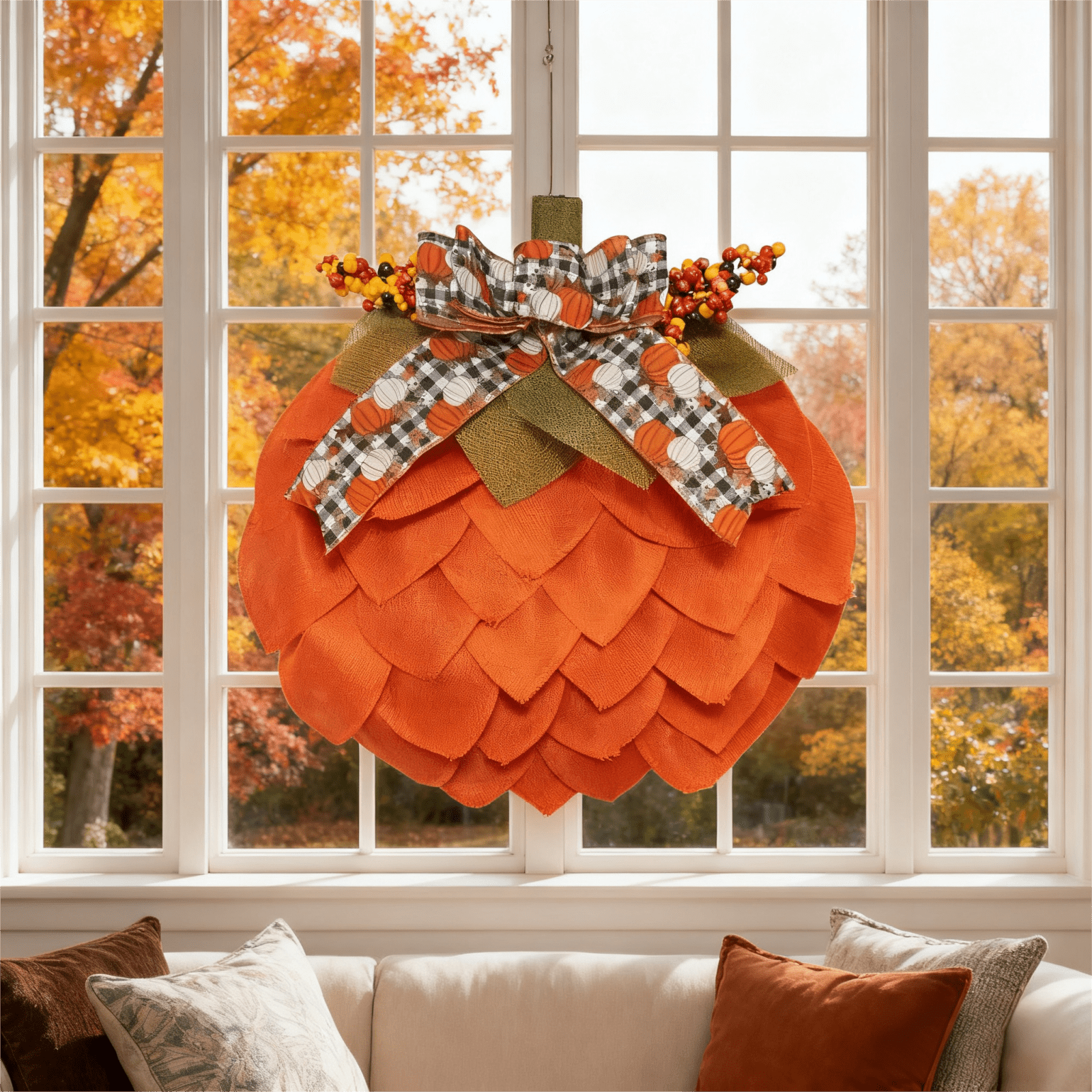 Autumn Burlap Pumpkin Wreath - Pumpkin Wreath Fall Wreaths For Front ...