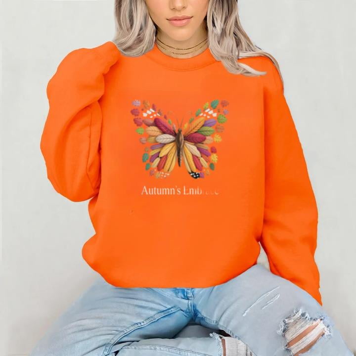 Autumn Butterfly with Fall Leaves Nature Inspired Art Sweatshirt, up to ...