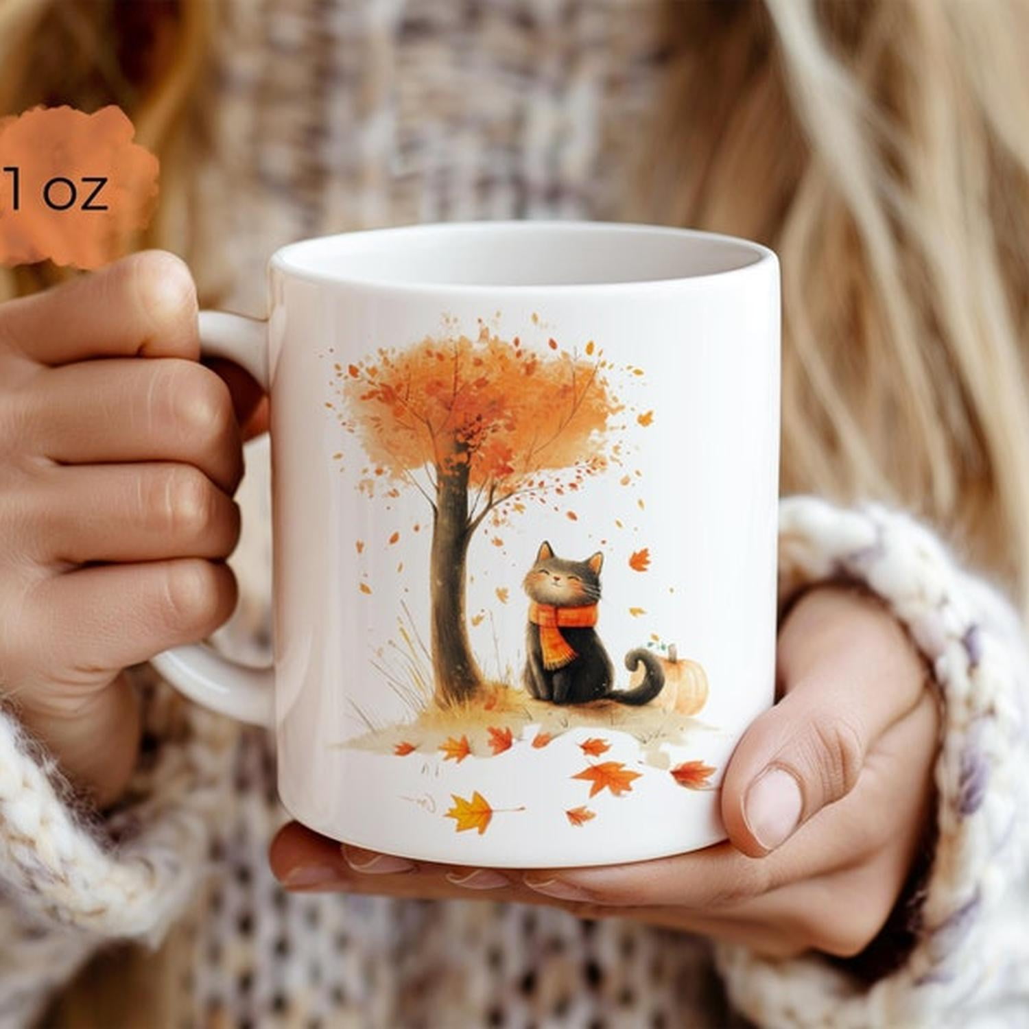 Autumn C1At Mug, Cute C1At Under Tree Watercolors Arup, Harvest SeaS1on ...