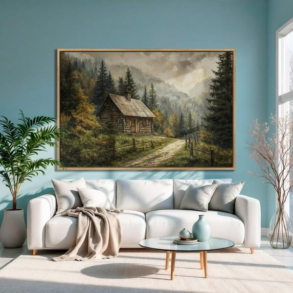 Autumn Cabin Print Rustic Mountain Landscape Wall Art Poster Decor For ...