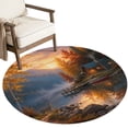 Autumn Cabin Washable Round Area Rug 3 ft, Rustic Country Deer Lake ...