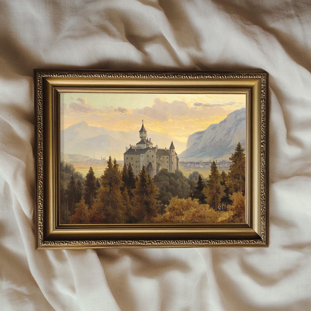 Autumn Castle Vintage Painting Fall Country Decor Art Home Decor ...