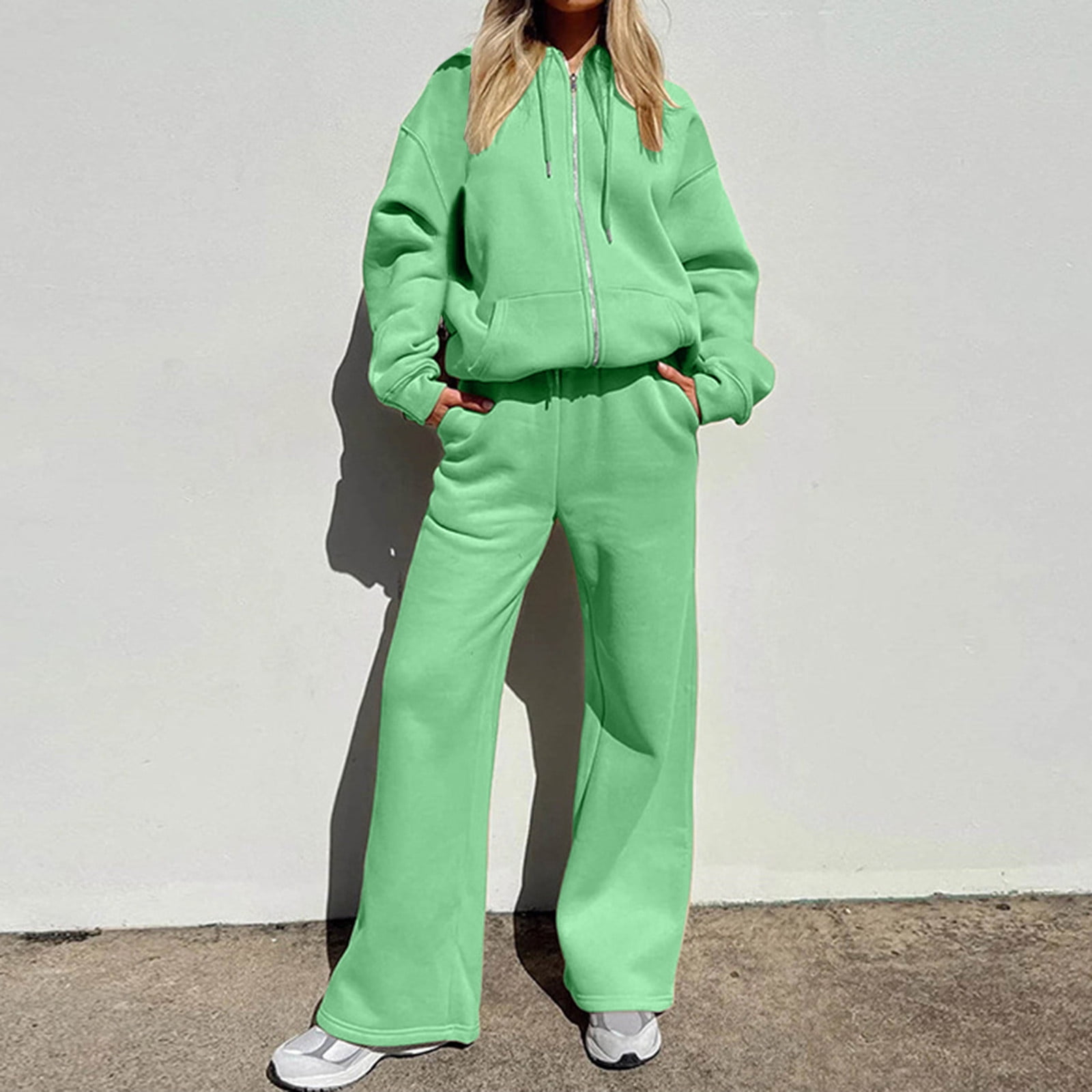 Autumn Casual Hooded Sportswear Two Piece Solid Color Loose Jogging