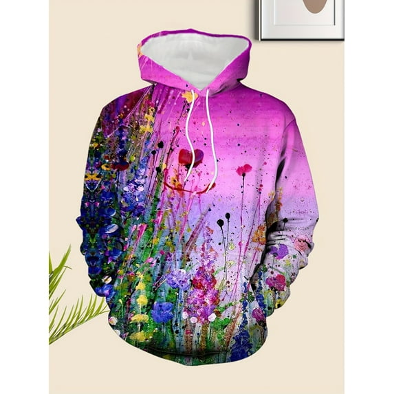 Autumn Casual Men's Fashion Trendy 3D Digital Print Long Sleeve Purple ...