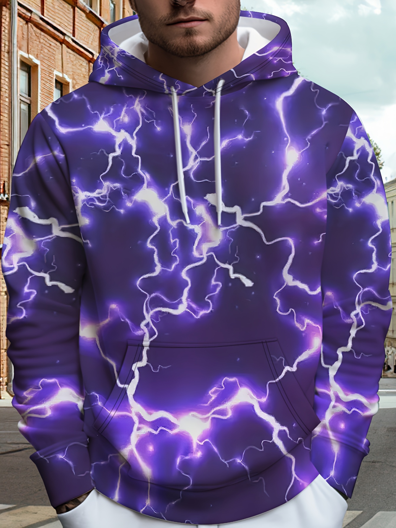 Autumn Casual Men's Trendy 3D Digital Print Long Sleeve Purple ...