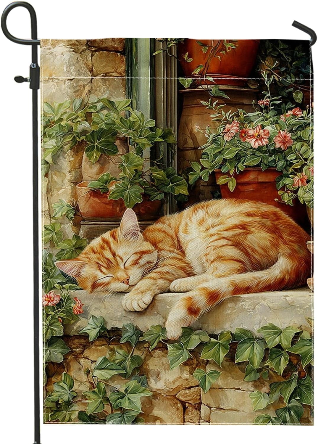 Autumn Cat Garden Flag Double Sided Burlap Yard Banner Floral Home ...