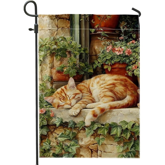 Autumn Cat Garden Flag Double Sided Burlap Yard Banner Floral Home ...