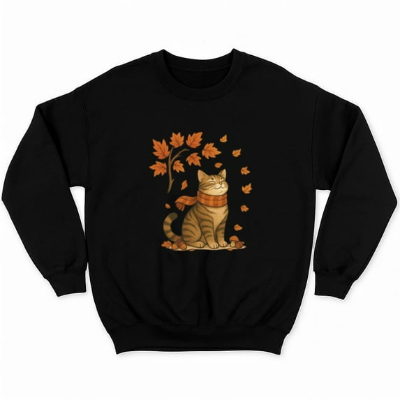 Autumn Cat With Falling Leaves Hello Fall Thanksgiving Graphic Print ...