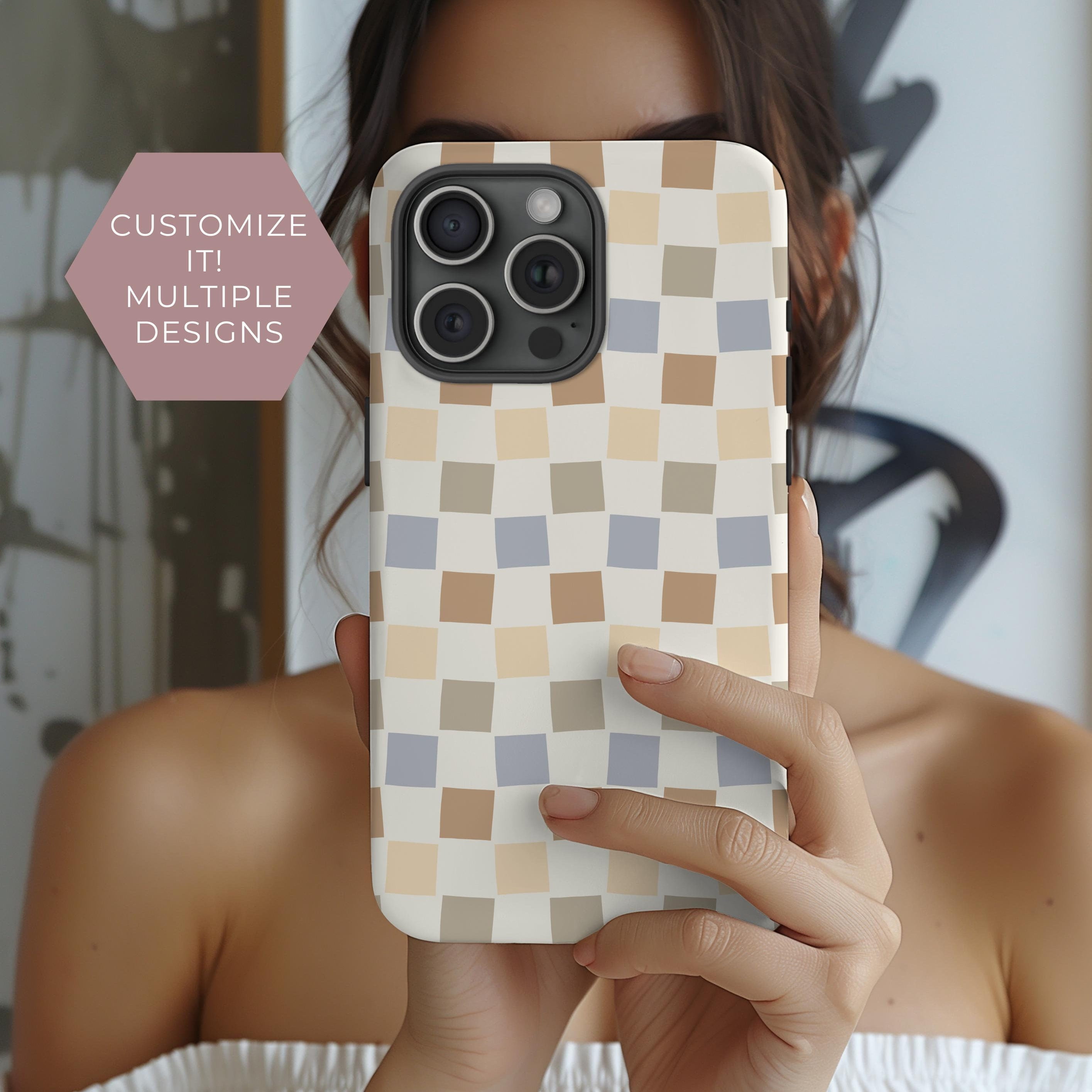 Autumn Checkered Neutral Case With Trendy Fall Pattern And Soft Colors ...