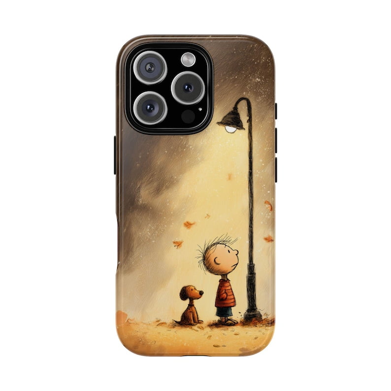 Autumn Child Dog Street Lamp Night Cartoon Phone Case Compatible with ...