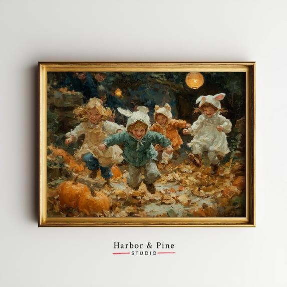 Autumn Children Playing In Leaves - Vintage Fall Scene, Rustic ...