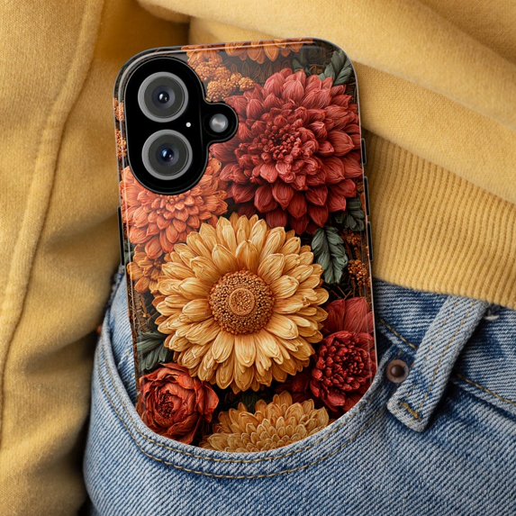 Autumn Chrysanthemum Pastel Floral Phone Case with iPhone 17 to 11 Pro ...