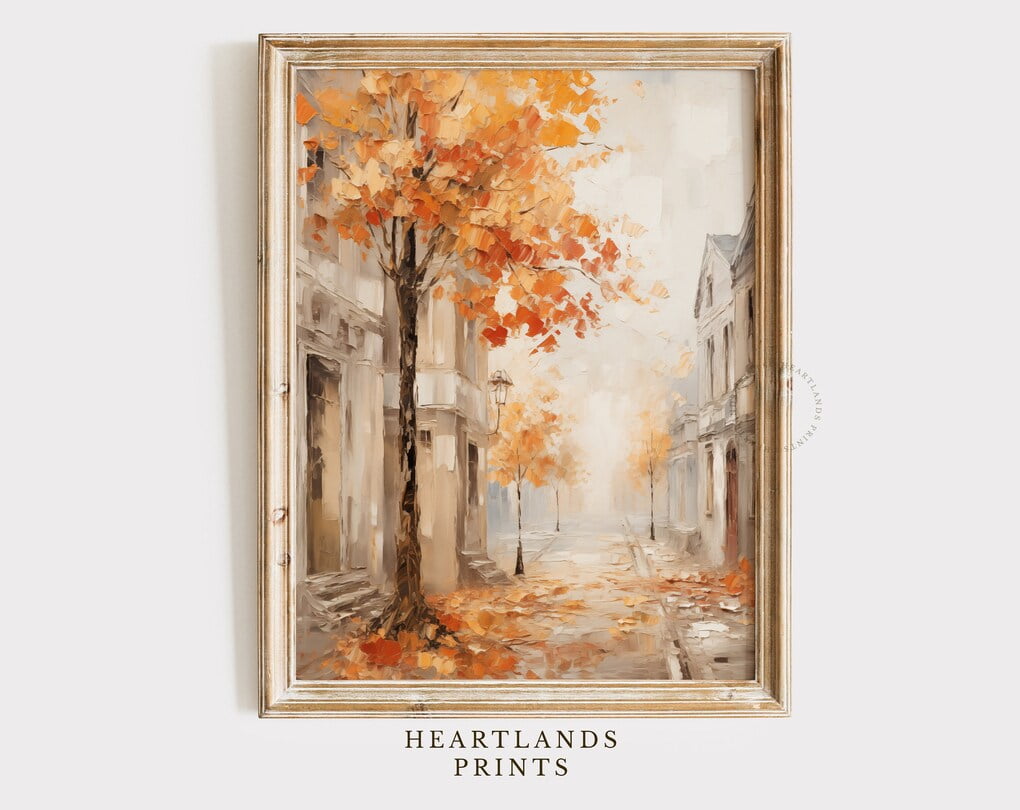 Autumn City Street Oil Painting Vintage Fall Neutral Color Palette ...
