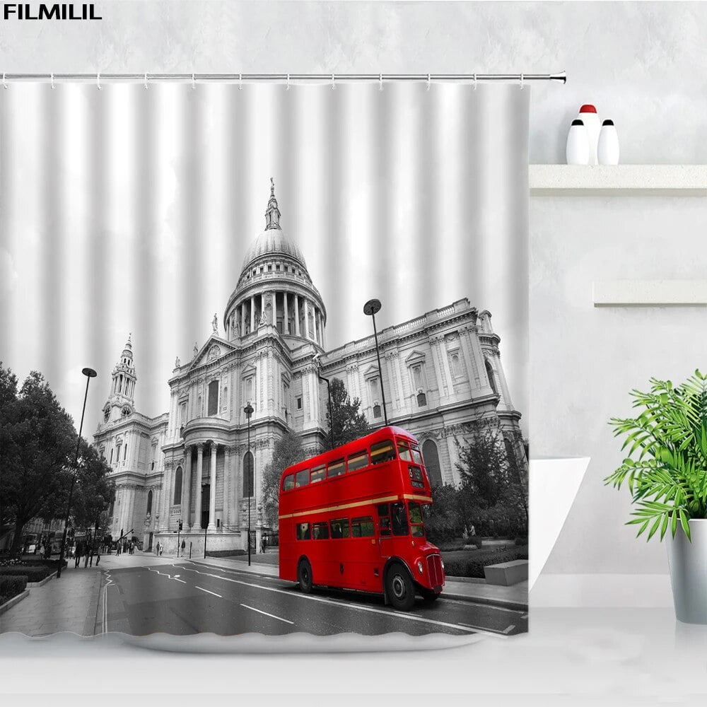Autumn City Street Scenery Shower Curtains Red Leaves Building Japanese ...