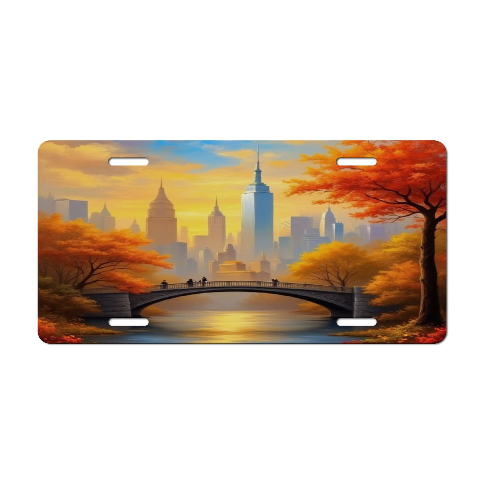Autumn Cityscape Bridge Painting License Plate Lightweight Aluminum ...