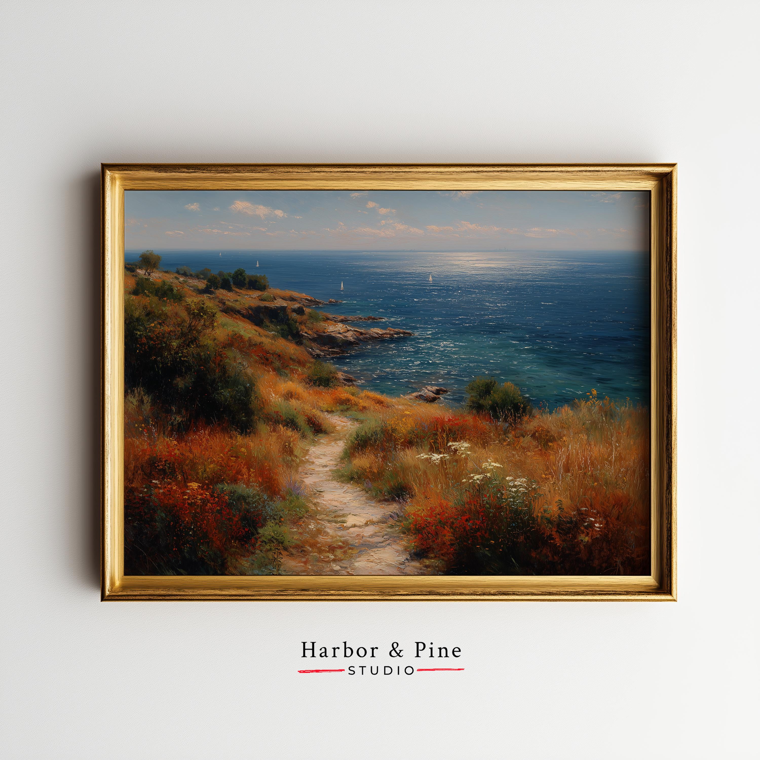Autumn Coastal Path Wall Art - Painterly View, Rustic Fall Landscape ...