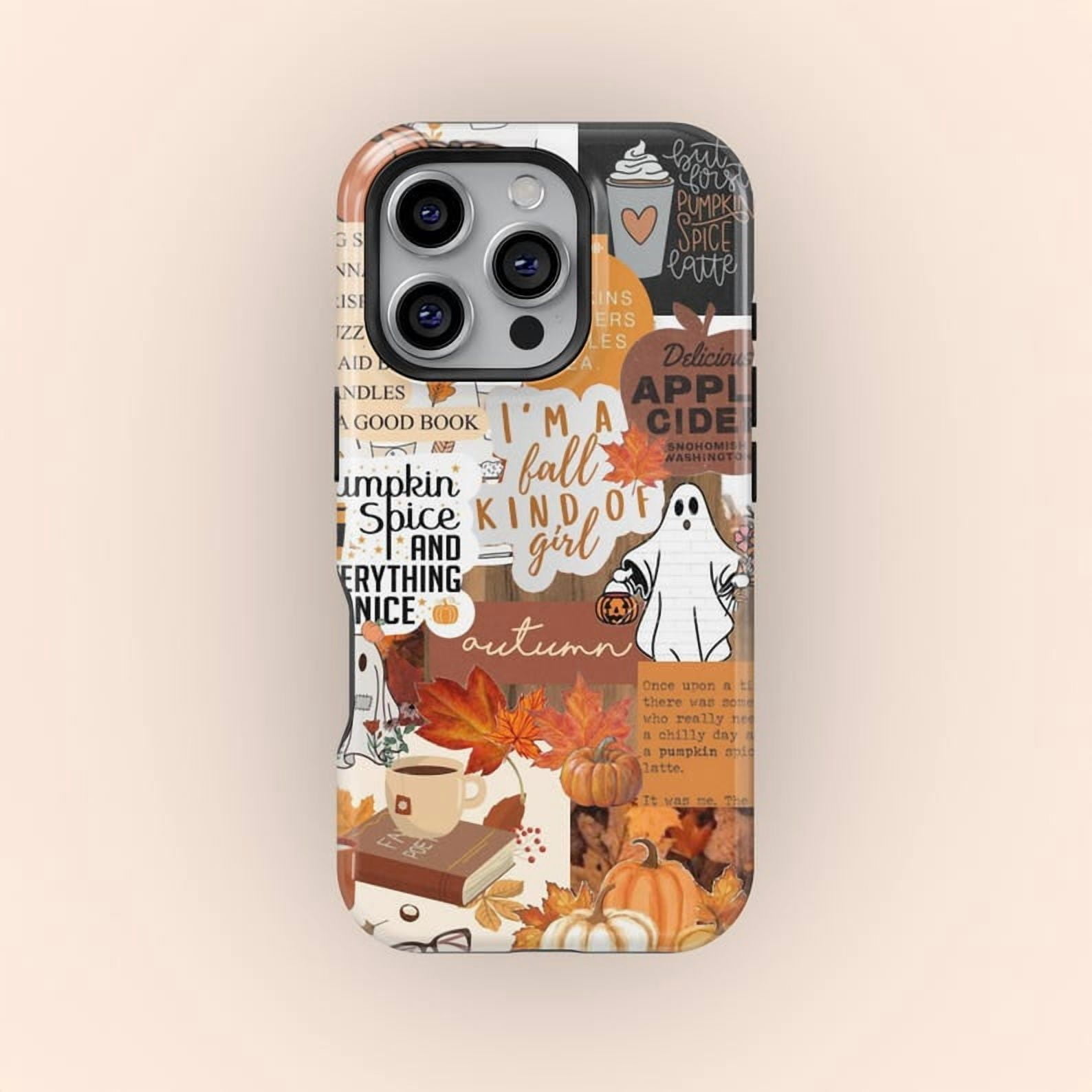 Autumn Collage Pumpkin Ghost Phone Case for iPhone 11 12 13 14 15 16 ...