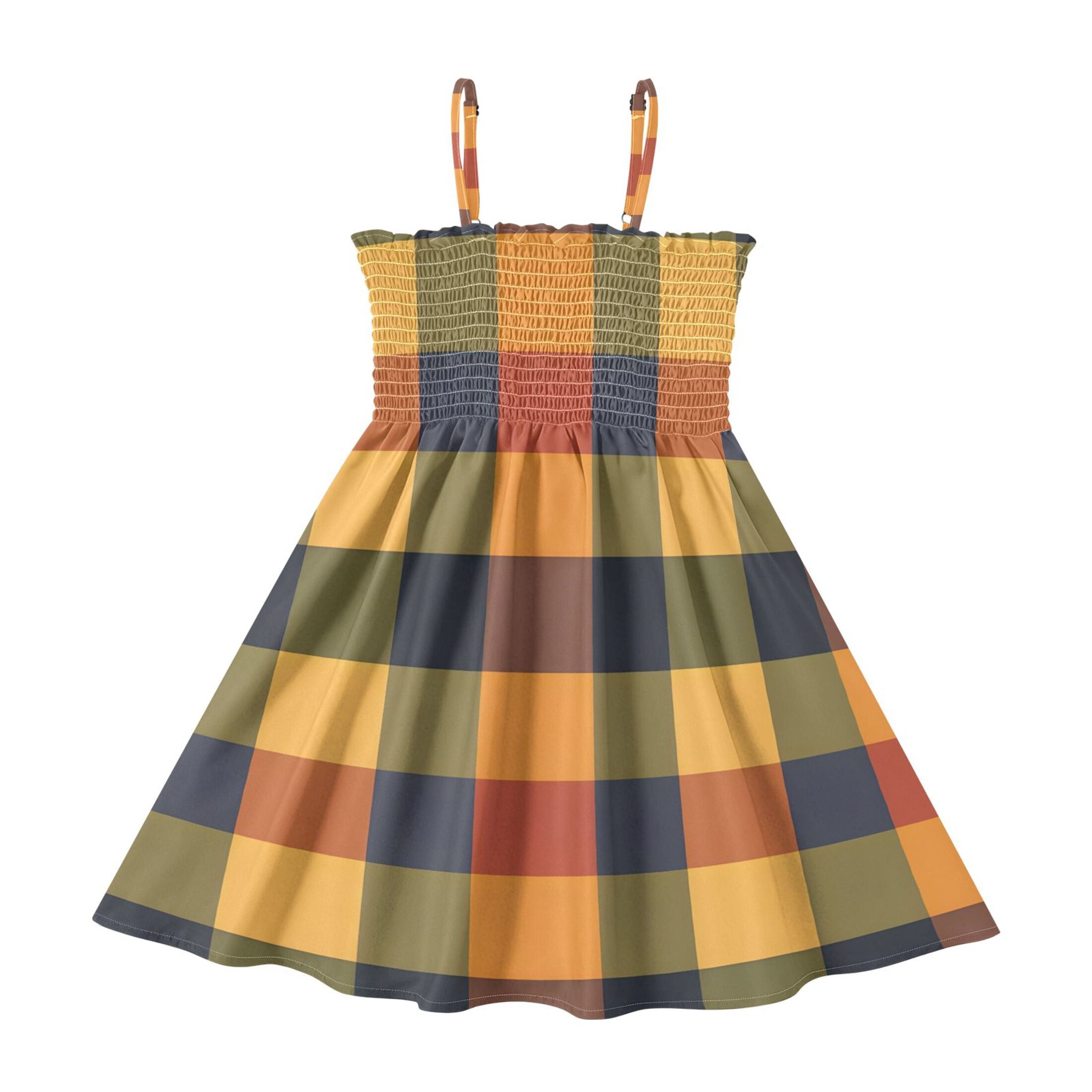 Autumn Color Plaid Pattern Girls' Casual Dresses 2Y-8Y Sleeveless ...