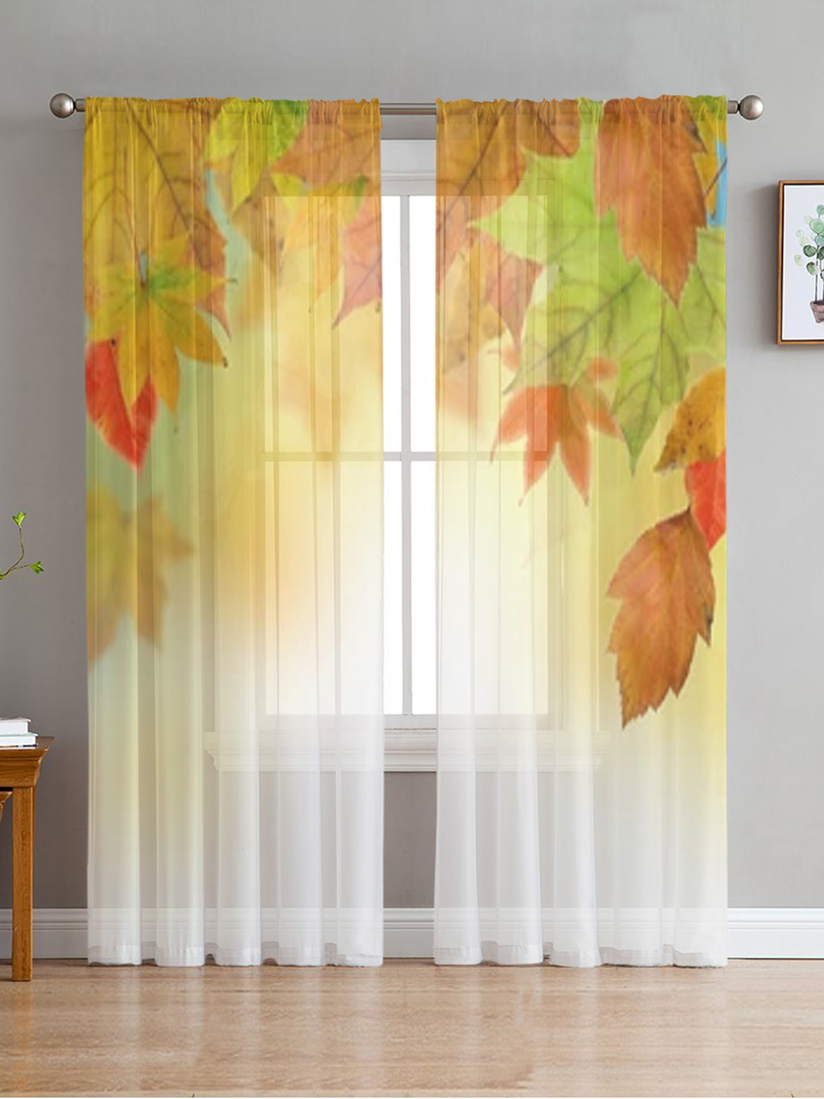 Autumn Colorful Leaves Chiffon Sheer Curtains For Living Room Bedroom r ...