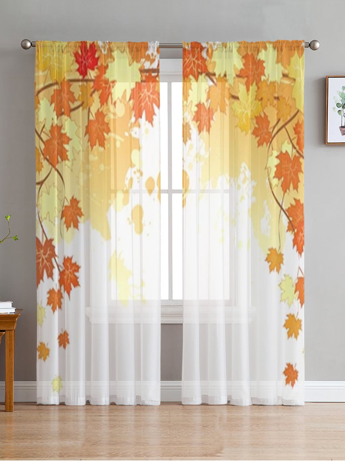 Autumn Colorful Leaves Chiffon Sheer Curtains For Living Room Bedroom r ...