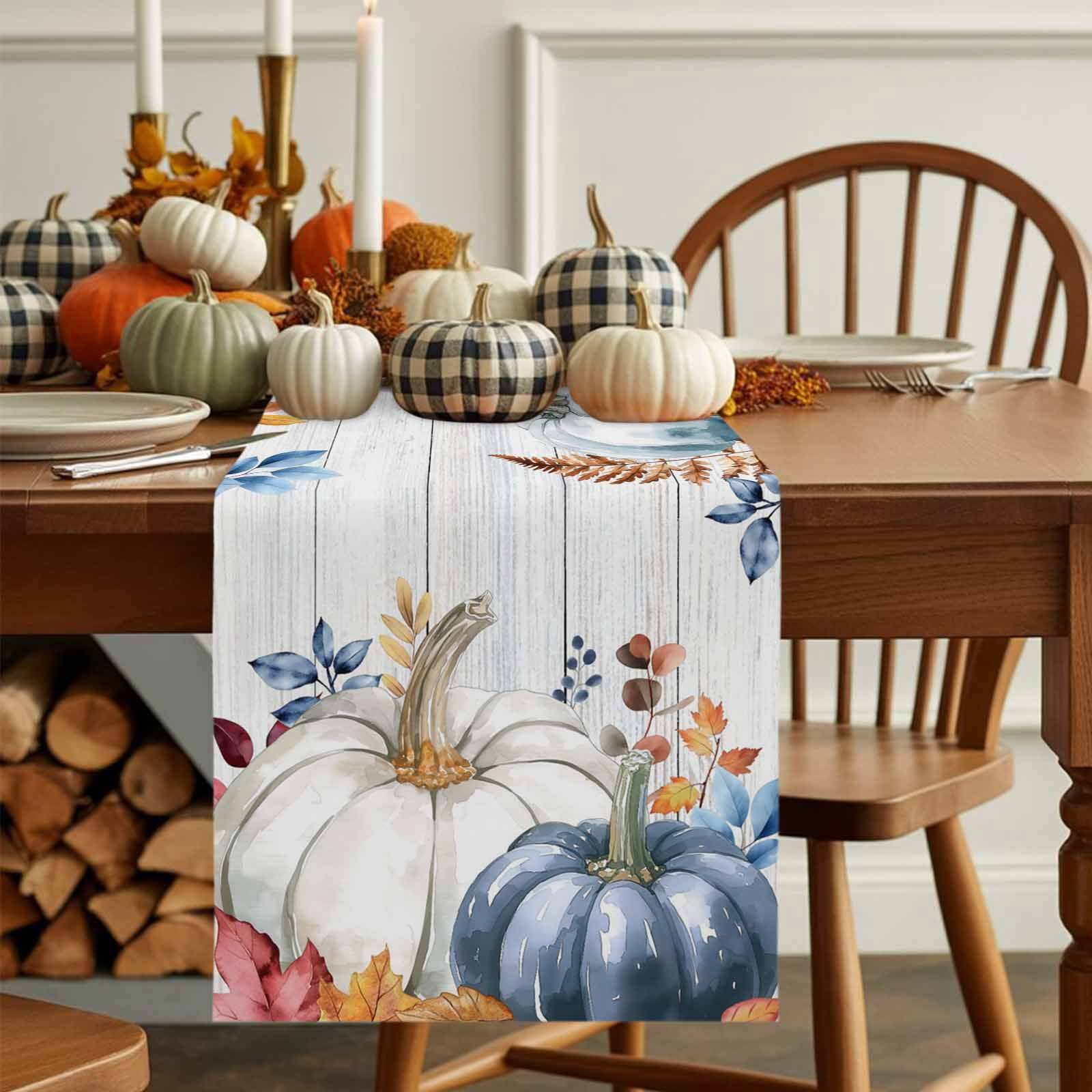 Autumn Colorful Pumpkin Table Runner 13x90in Non-Slip Cotton Linen ...