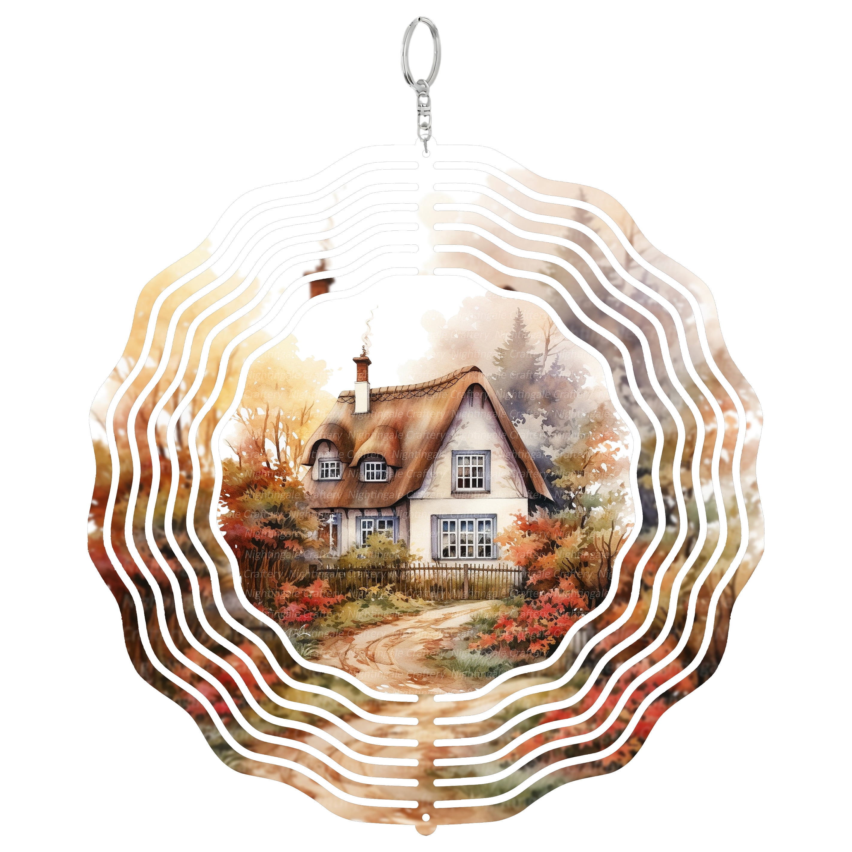 Autumn Cottage Landscape 3D Wind Spinner Stainless Steel Kinetic Art ...