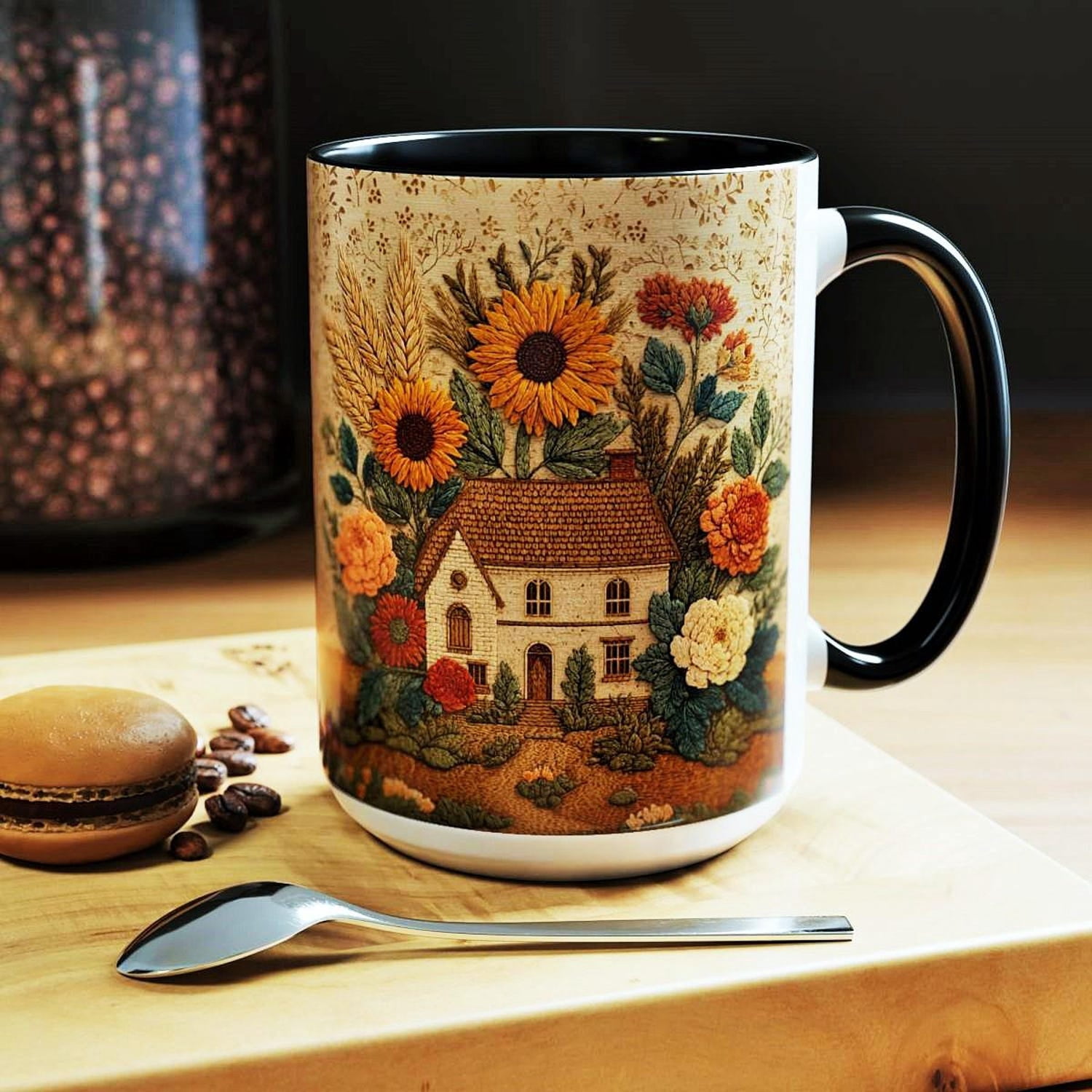 Autumn Cottage Mug Vintage Style Sunflower Ceramic Drinkware with ...