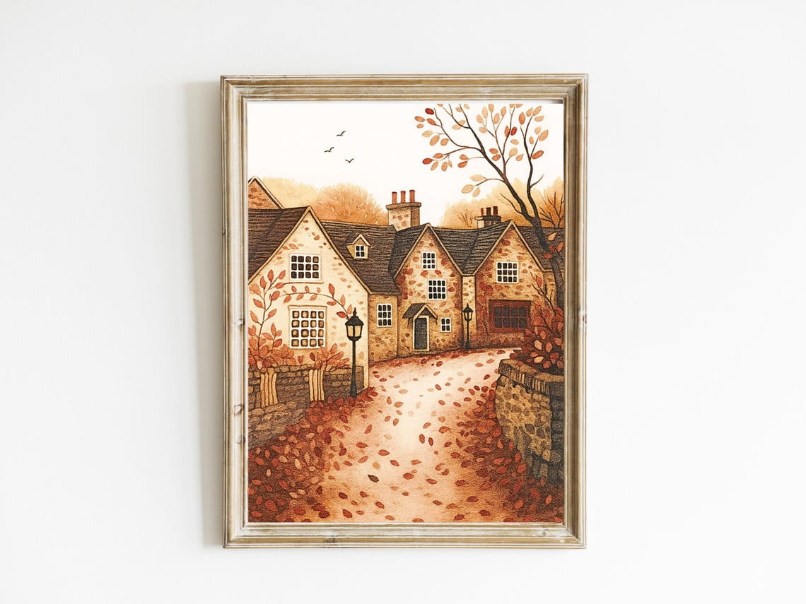 Autumn Cottage Poster: Rustic Country House, Cozy Farmhouse, Unframed ...