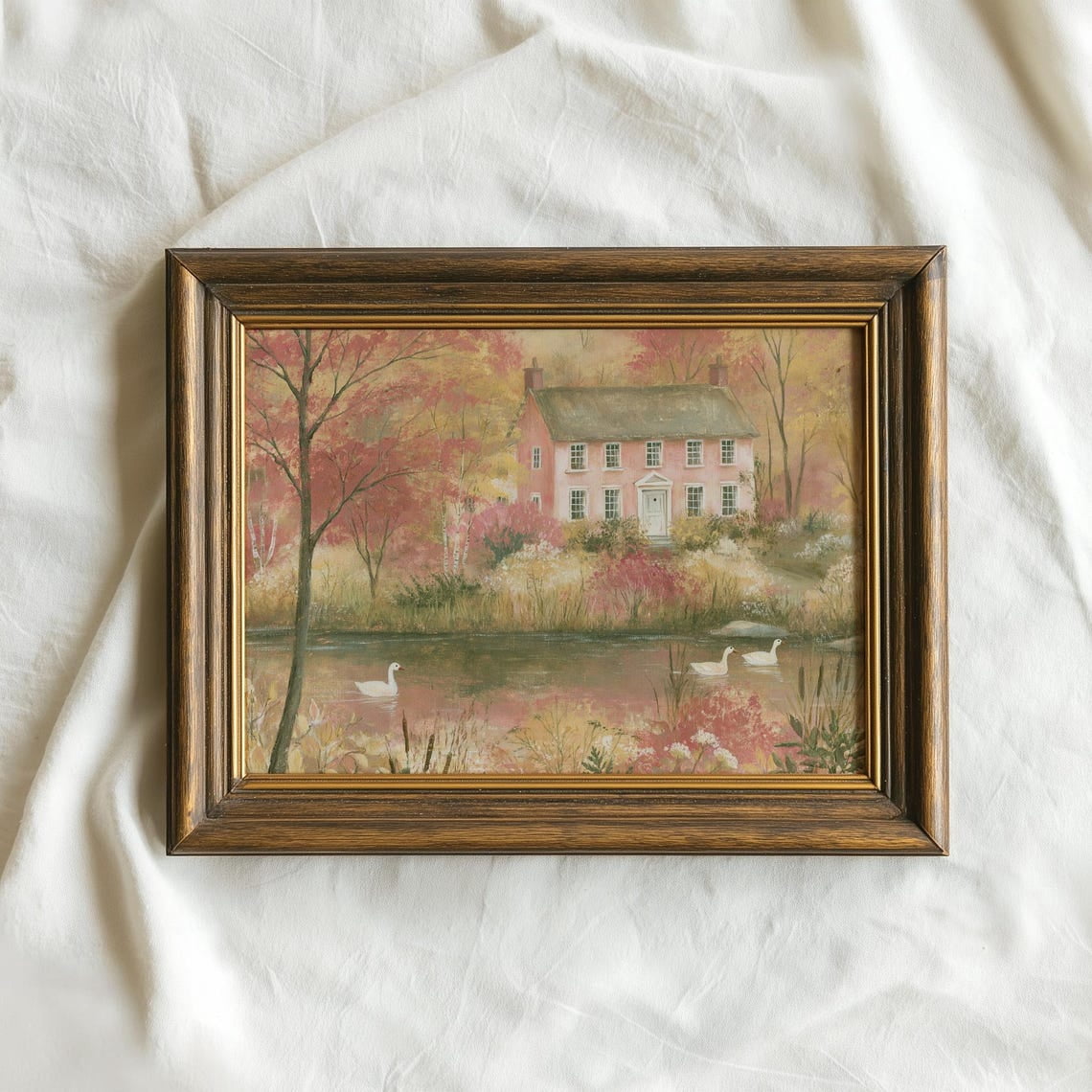 Autumn Cottage Print, Folk Art Country House Wall Art, Unframed Paper ...