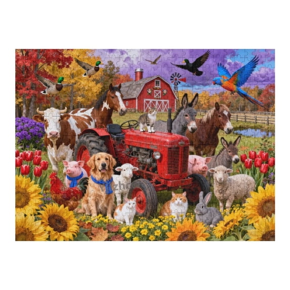 Autumn Countryside Barn Pets Wooden Puzzle 1000 Pieces, Challenging ...