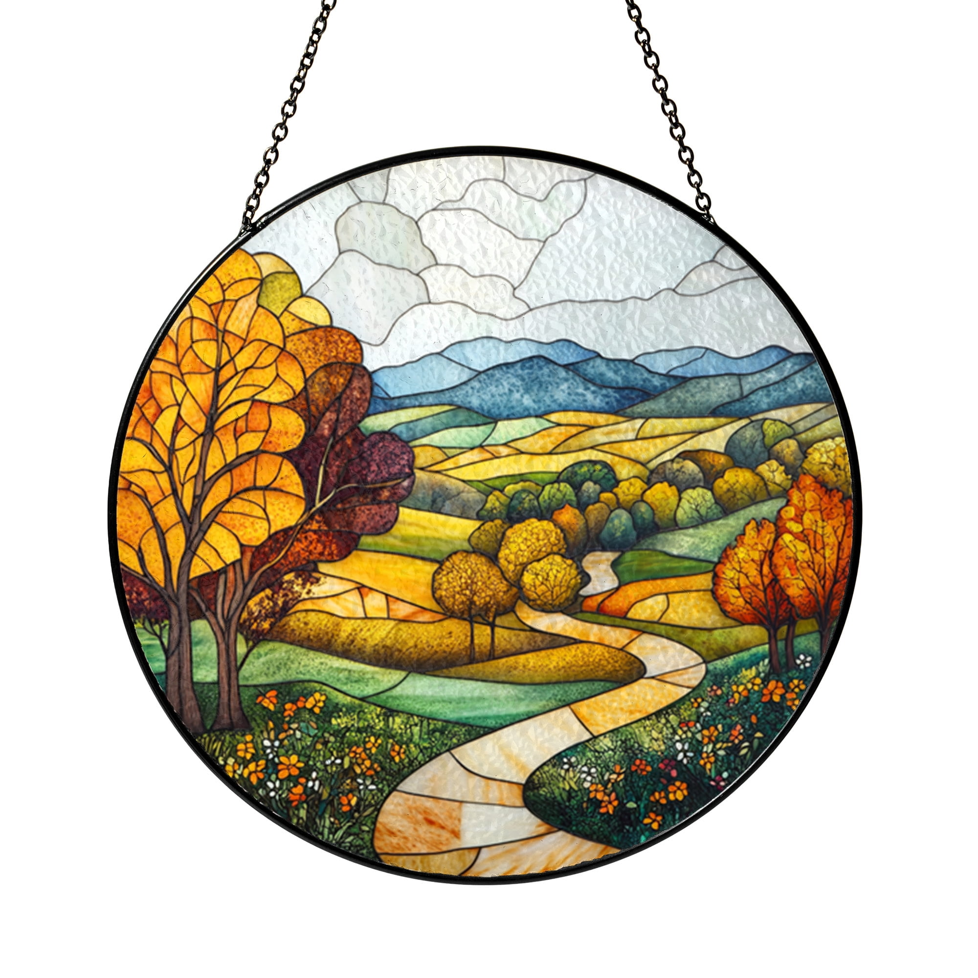 Autumn Countryside Landscape Stained Glass Suncatcher – Scenic Window ...
