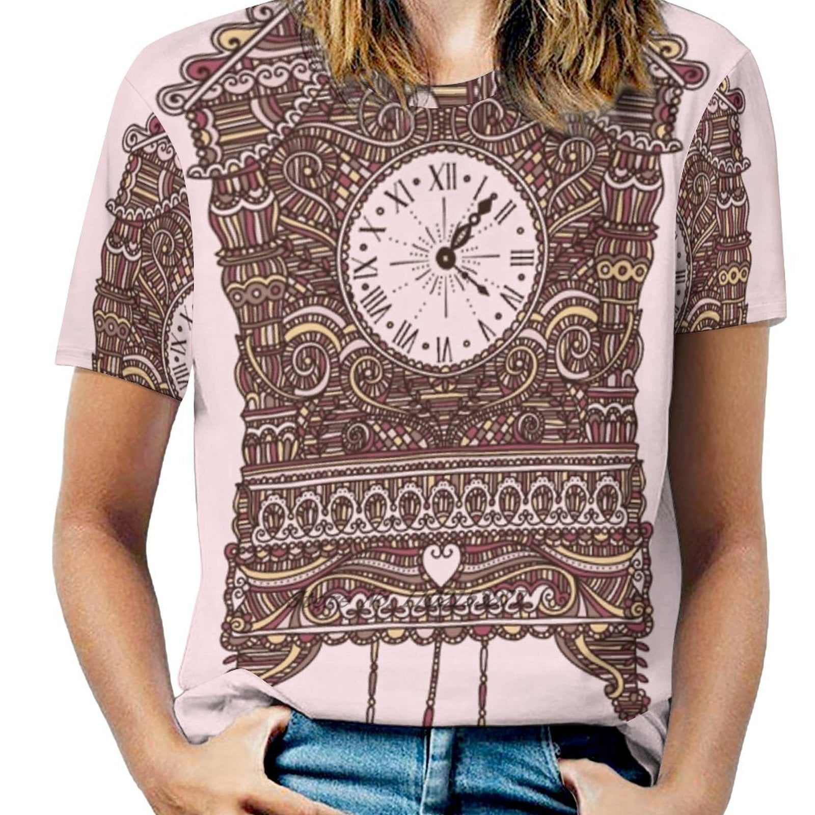 Autumn Cuckoo Clock Women'S T-Shirt Casual Short Sleeved Tops V-Neck ...
