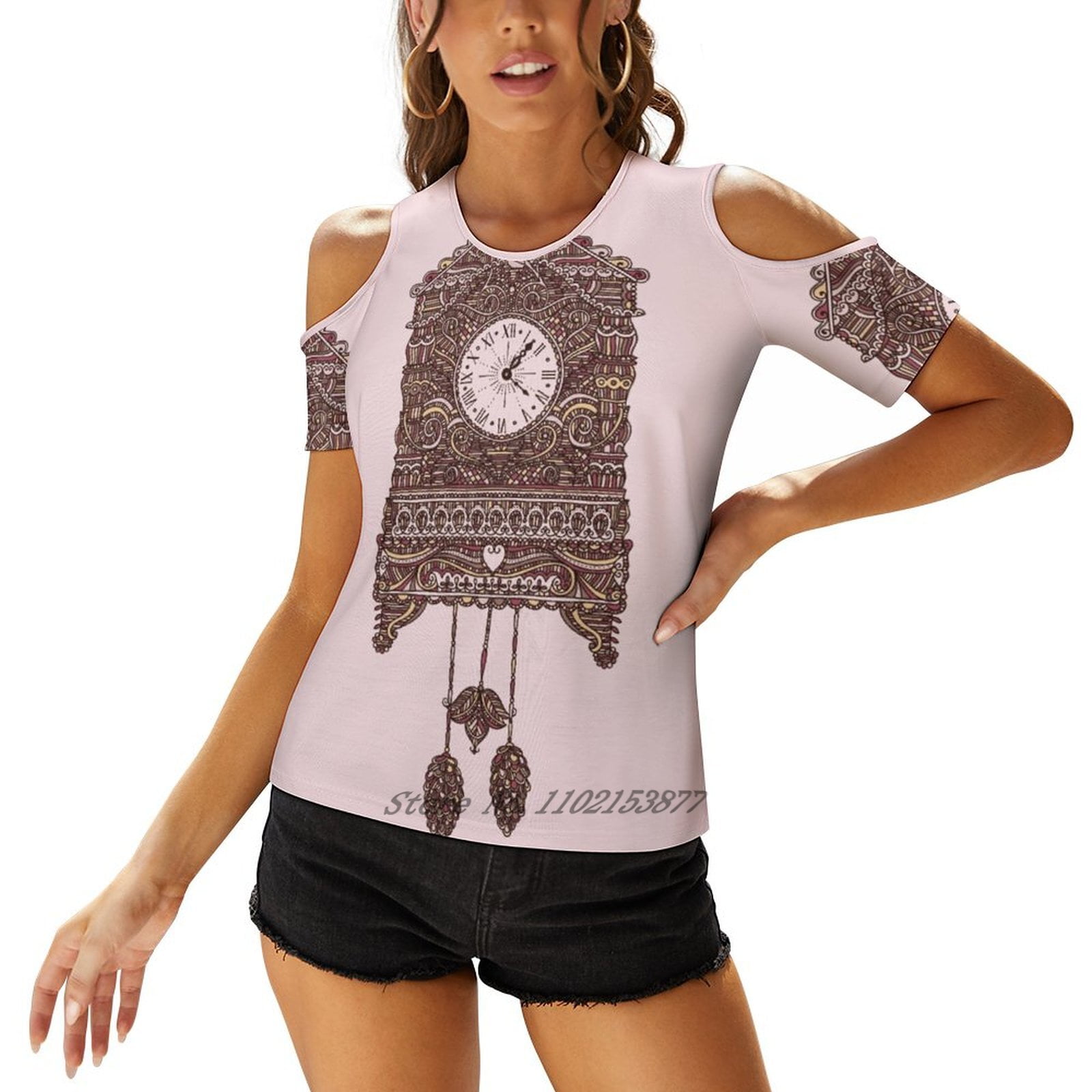 Autumn Cuckoo Clock Women'S T-Shirt Casual Short Sleeved Tops V-Neck ...
