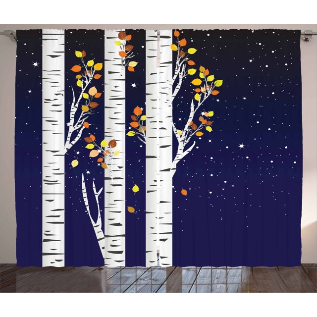 Autumn Curtains 2 Panels Set, Birch Trees with Colorful Fall Season ...